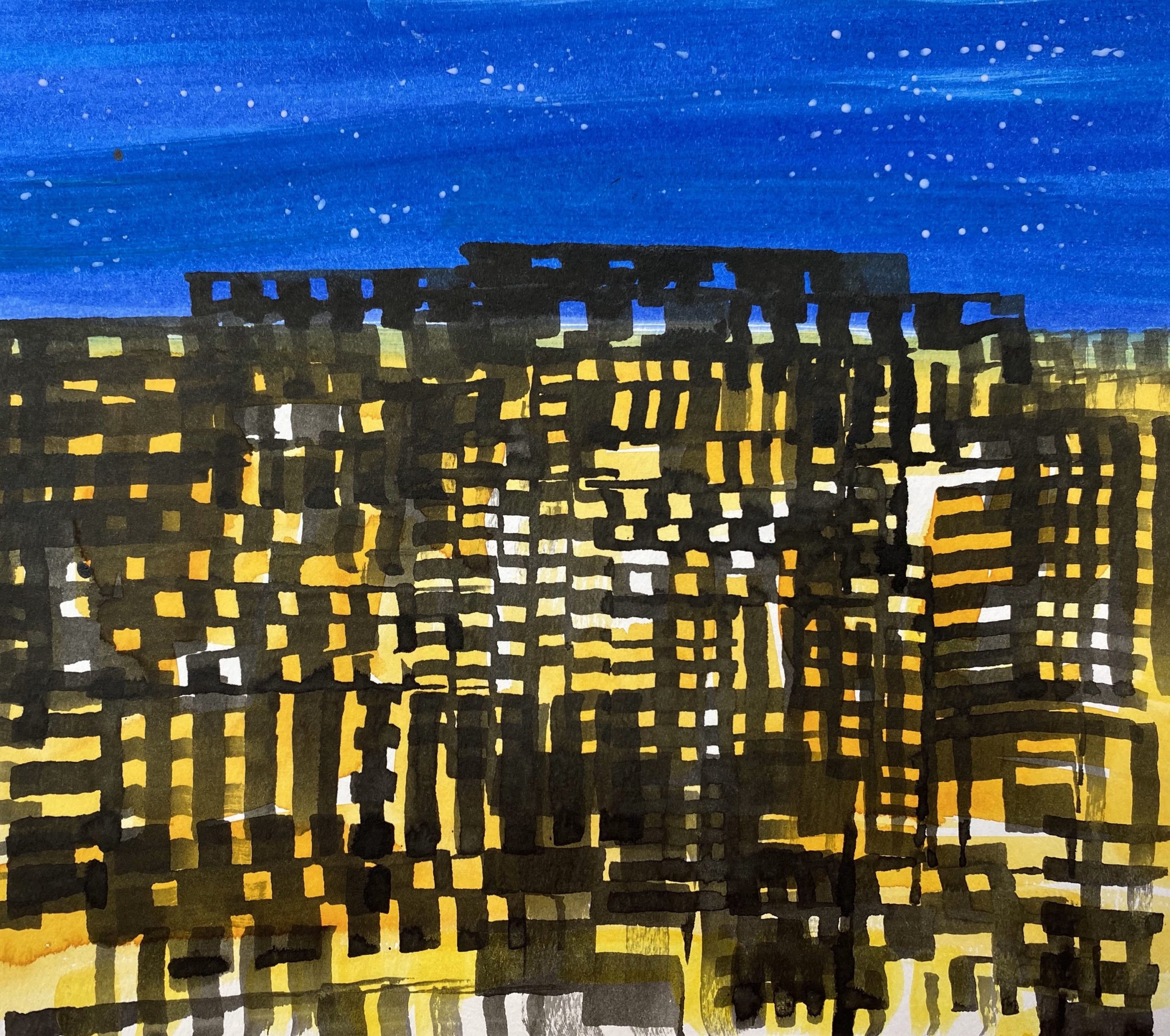 Mark Making Cityscape Painting - Art With Miss Linda