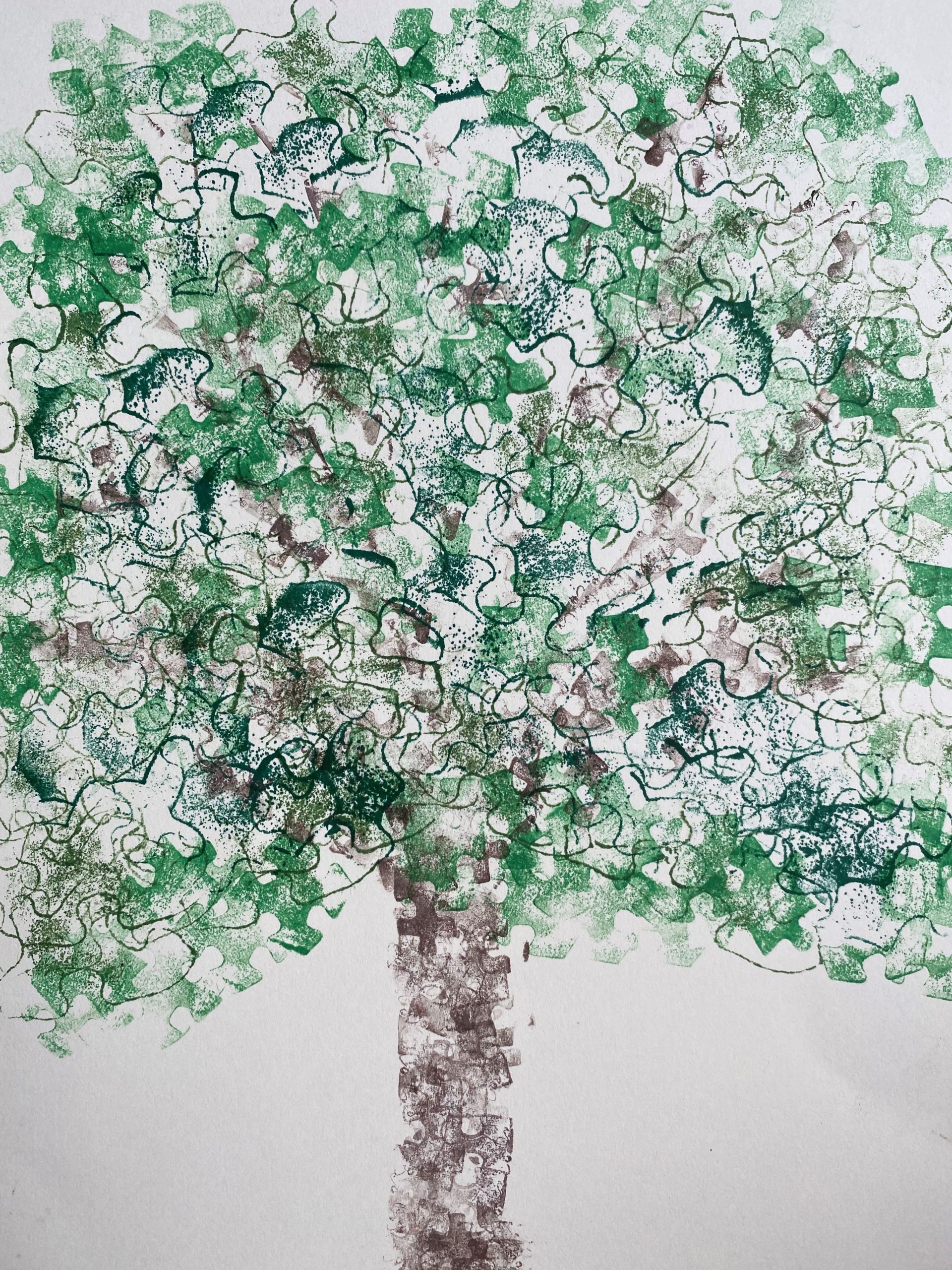 Puzzle Piece Stamped Tree - Art With Miss Linda